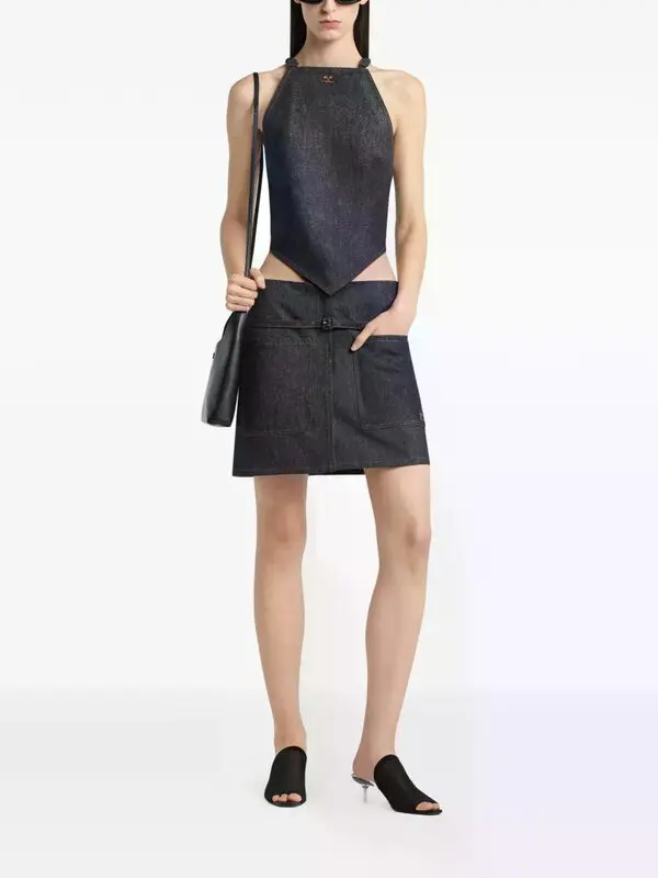 COURREGES Halterneck Denim Tank Top - Blue