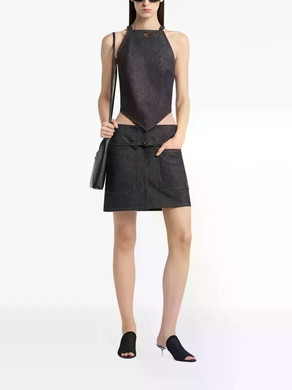 COURREGES Halterneck Denim Tank Top - Blue