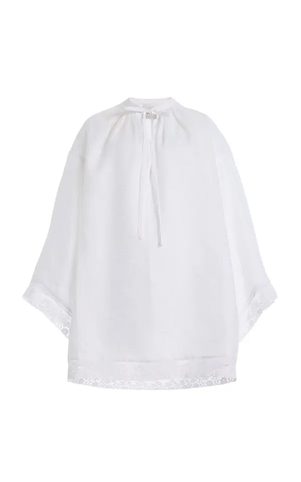 Posse Veronica Linen Mini Kaftan With Lace Trim - Ivory