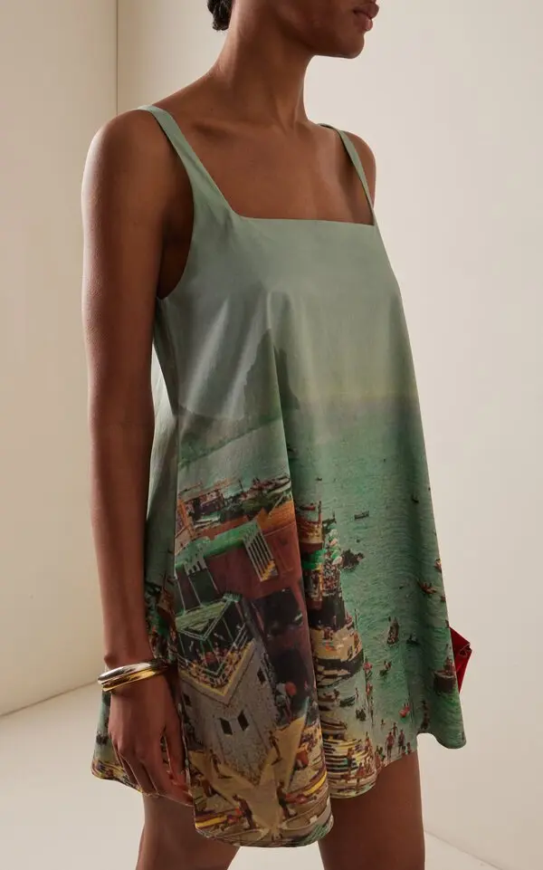 Staud Brio Printed Cotton Mini Dress - Blue