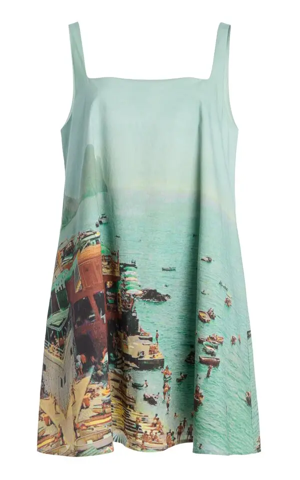Staud Brio Printed Cotton Mini Dress - Blue