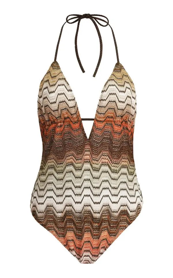 Missoni Knit Zig Zag Triangle One-piece Swimsuit - Orange
