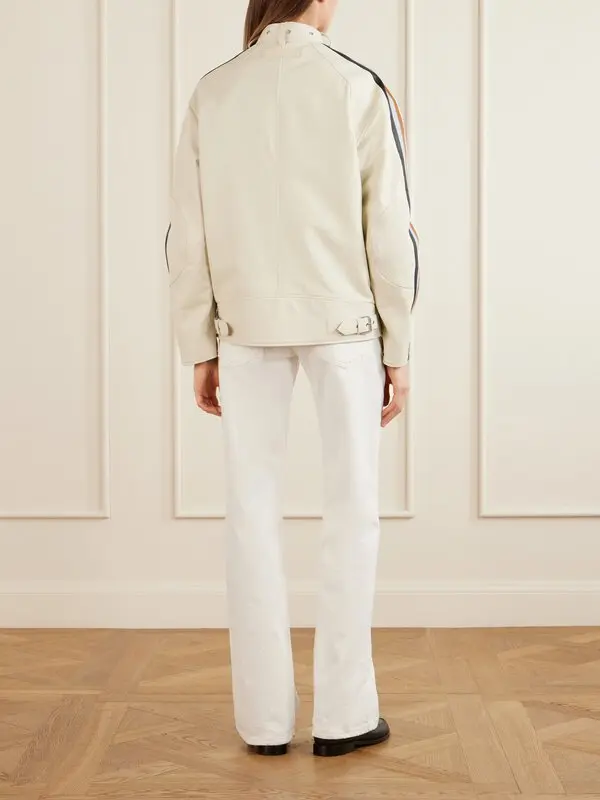 Marni Belted Striped Leather Jacket - Neutrals