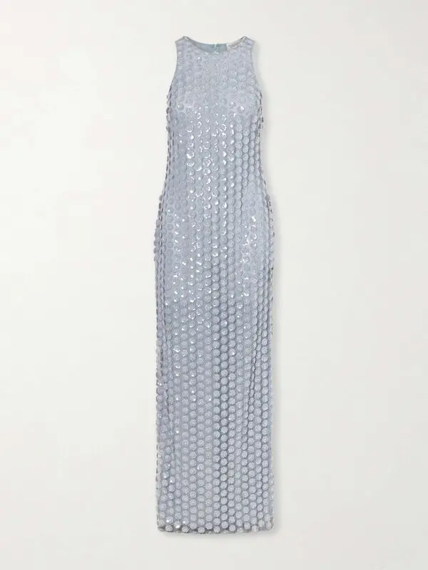 THE NEW ARRIVALS ILKYAZ OZEL Bixi Floral-embellished Mesh Gown - Silver