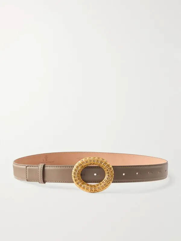 SONIA PETROFF Lobster Vibe Gold-tone, Leather And Crystal Belt - Taupe