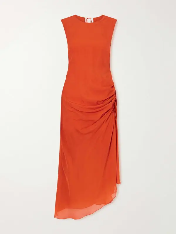 LIBEROWE Enya Gathered Silk-chiffon Midi Dress - Orange