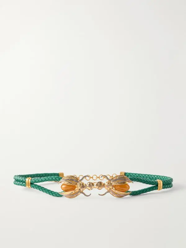 SONIA PETROFF Scarab Leather Belt - Green