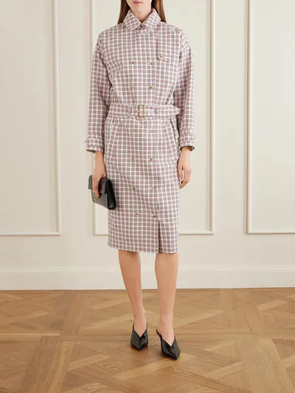 WILLY CHAVARRIA Checked Belted Cotton Trench Coat