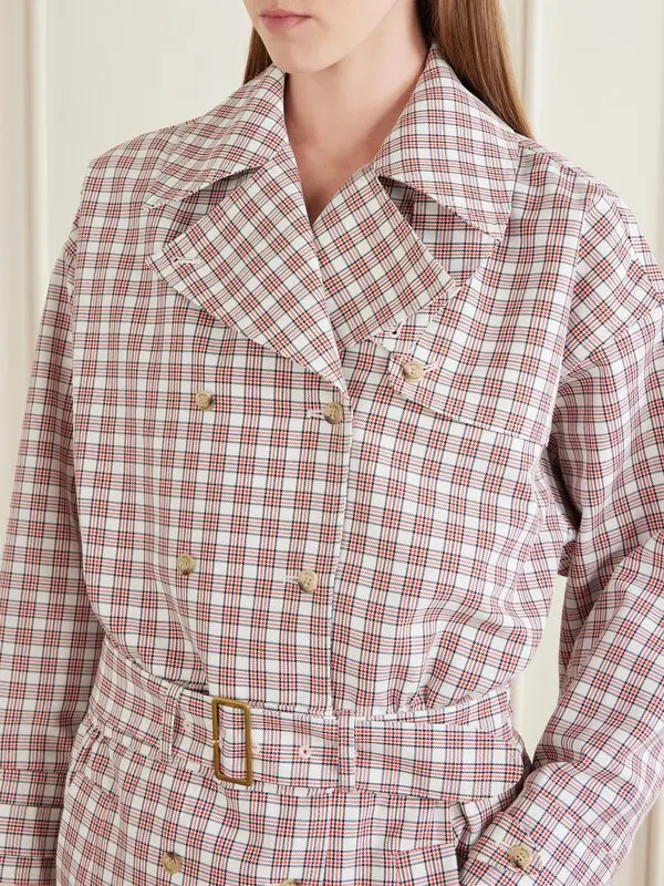 WILLY CHAVARRIA Checked Belted Cotton Trench Coat