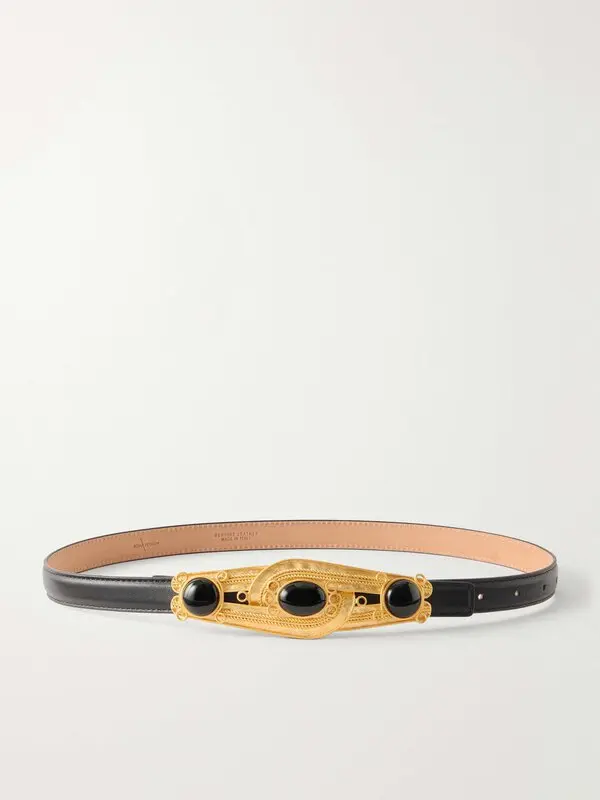 SONIA PETROFF Eterna Gold-tone, Leather And Resin Belt - Black