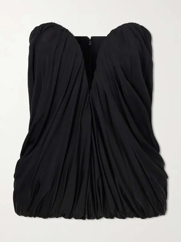 THE NEW ARRIVALS ILKYAZ OZEL Olivienne Draped Satin Bustier Top - Black