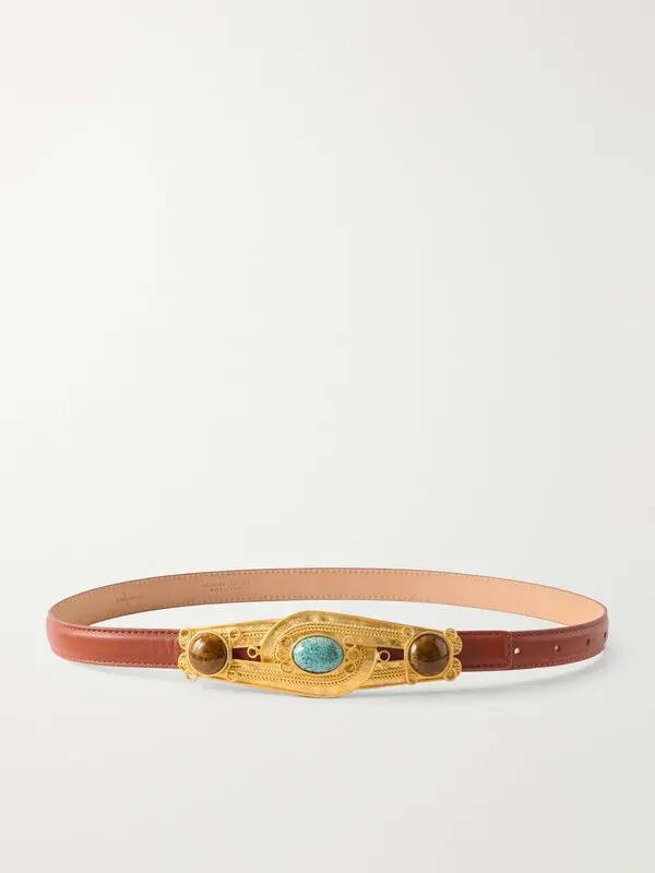 SONIA PETROFF Eterna Gold-tone, Leather And Resin Belt - Tan