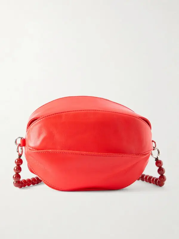 LEMAIRE Balloon Slits Beaded Leather Shoulder Bag - Red