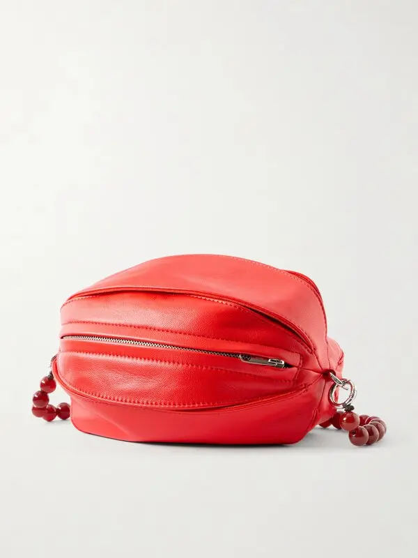 LEMAIRE Balloon Slits Beaded Leather Shoulder Bag - Red