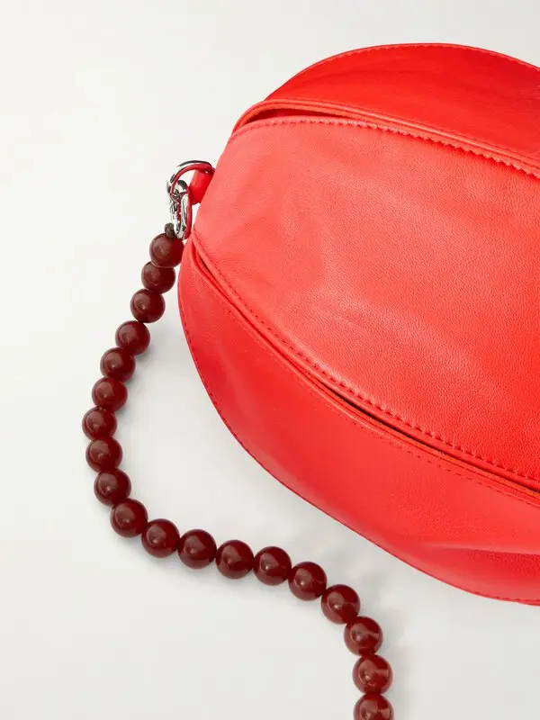 LEMAIRE Balloon Slits Beaded Leather Shoulder Bag - Red