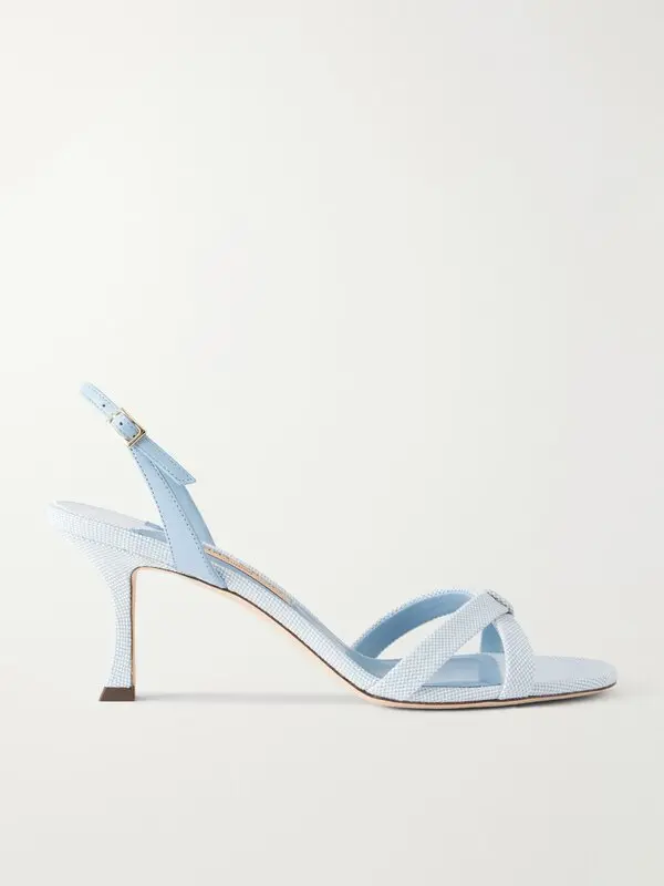 JIMMY CHOO Elsy 70 Leather-trimmed Canvas Slingback Sandals - Blue