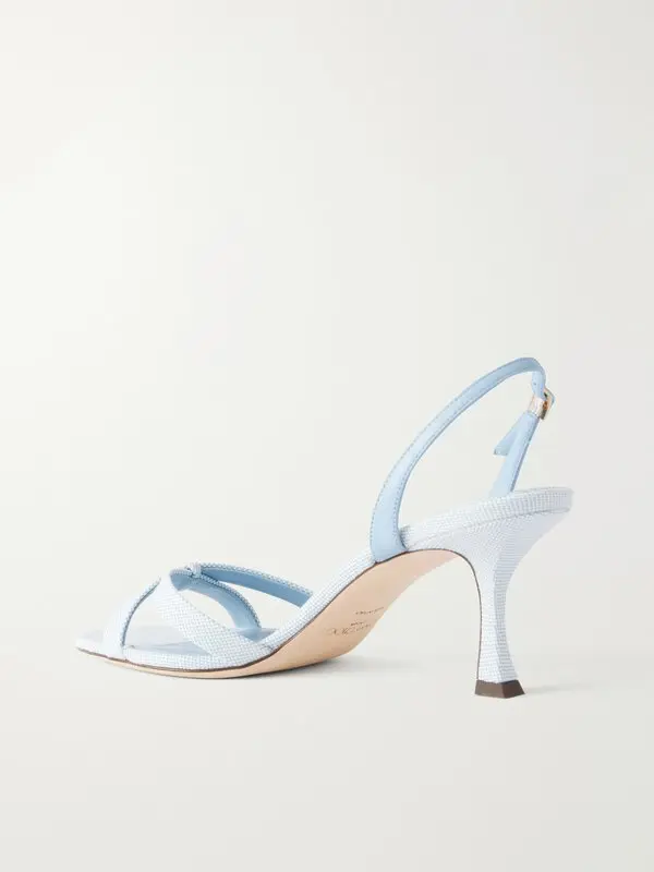 JIMMY CHOO Elsy 70 Leather-trimmed Canvas Slingback Sandals - Blue