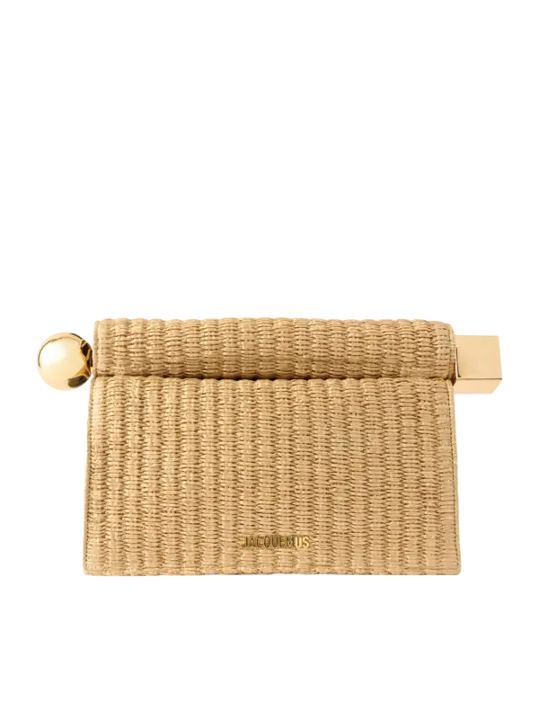 Jacquemus La Plage Leather-trimmed Raffia-effect Clutch - Neutrals