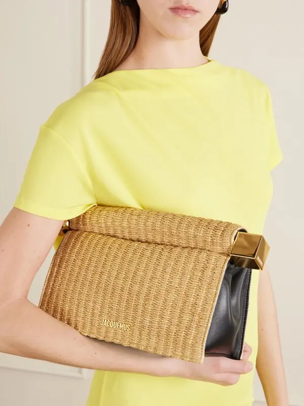 Jacquemus La Plage Leather-trimmed Raffia-effect Clutch - Neutrals