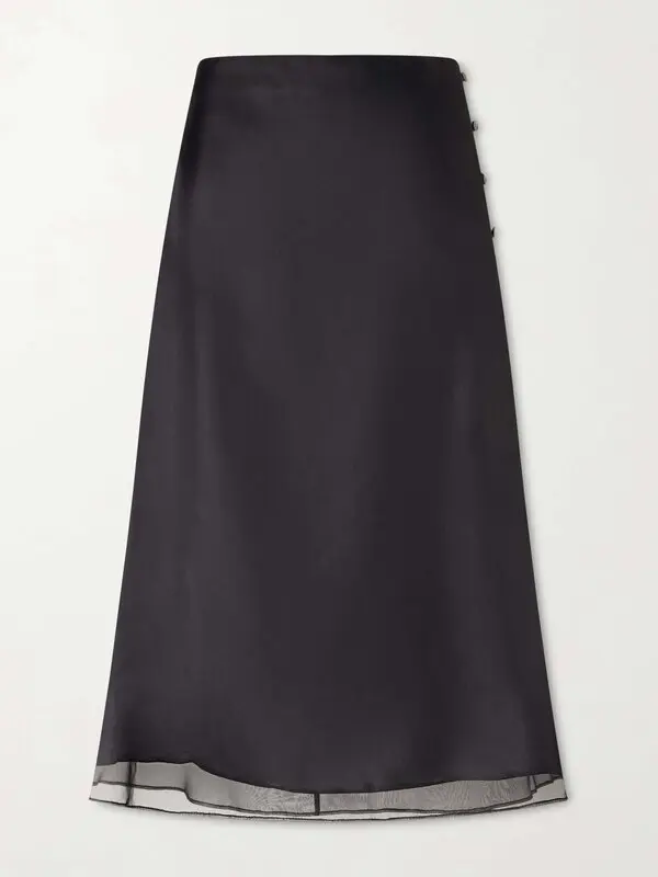 Ami Silk-crêpe De Chine Midi Skirt - Black