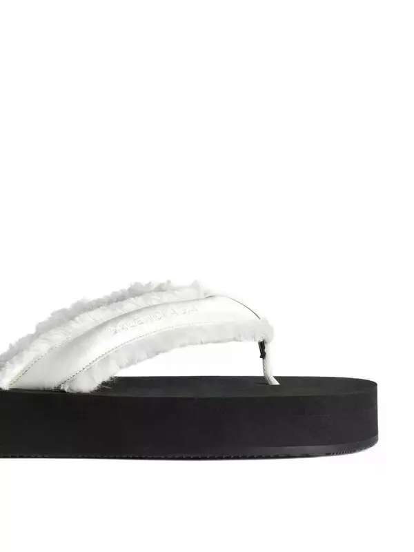 Balenciaga Jet Leg Frayed Slippers - White