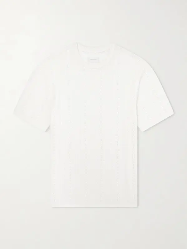 Aimé Leon Dore Striped Pointelle-knit Merino Wool T-shirt - White