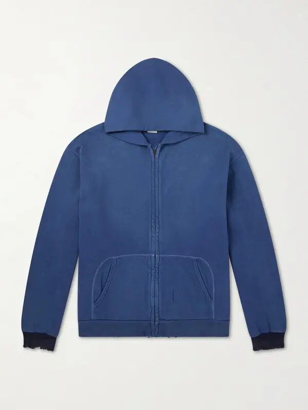 A.PRESSE Distressed Cotton-jersey Zip-up Hoodie