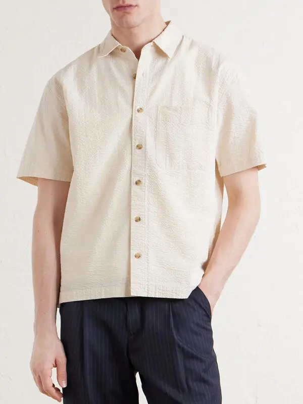Aimé Leon Dore Cropped Cotton-seersucker Shirt