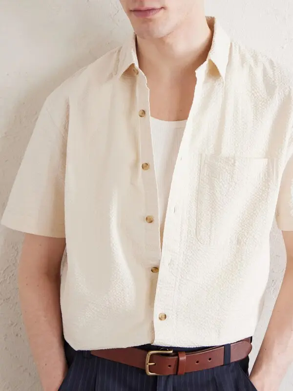 Aimé Leon Dore Cropped Cotton-seersucker Shirt