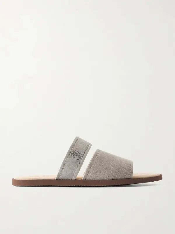 Brunello Cucinelli Suede Slides - Taupe