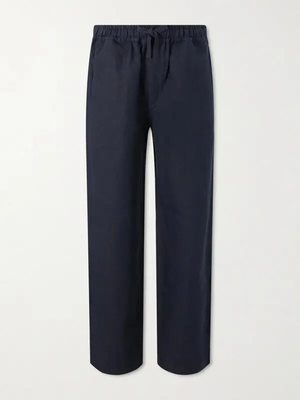 SAMAN AMEL Straight-leg Linen Trousers - Blue