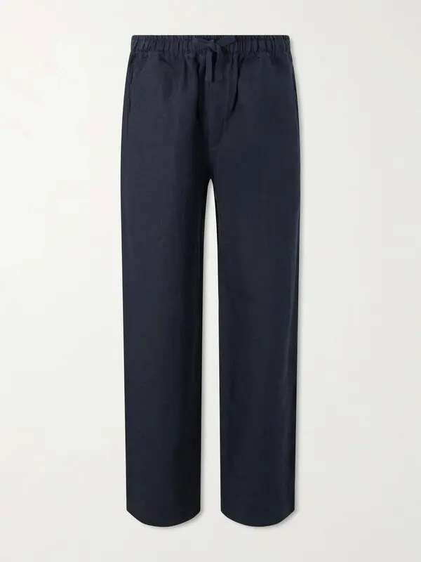 SAMAN AMEL Straight-leg Linen Trousers - Navy