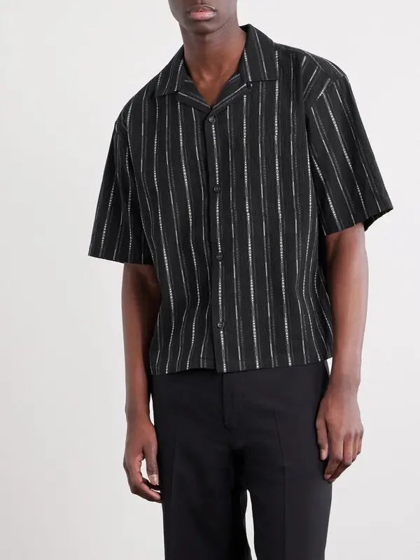 Aimé Leon Dore Camp-collar Striped Cotton-blend Jacquard Shirt