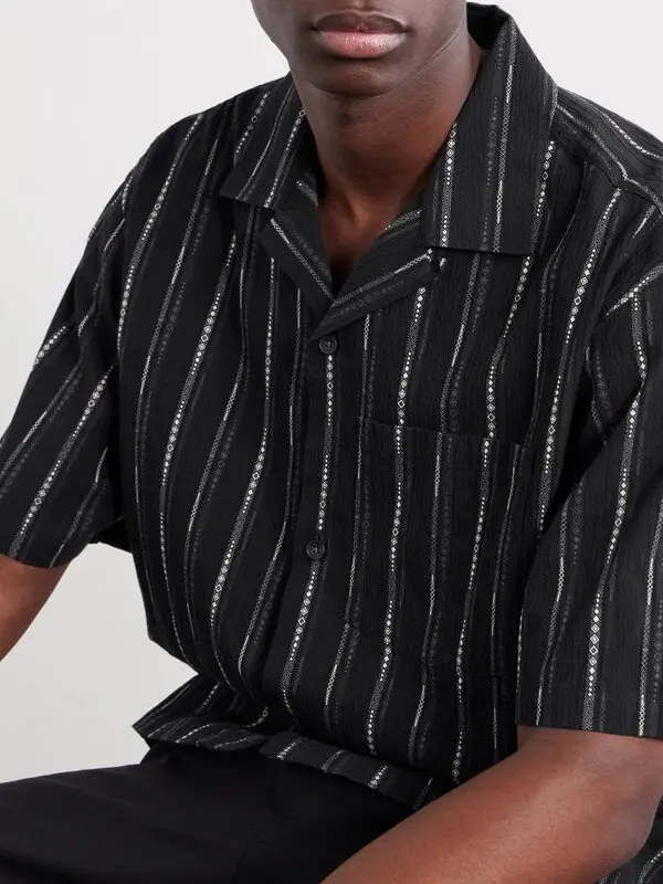 Aimé Leon Dore Camp-collar Striped Cotton-blend Jacquard Shirt