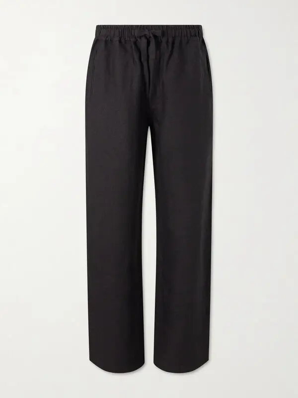 SAMAN AMEL Straight-leg Linen Trousers - Black