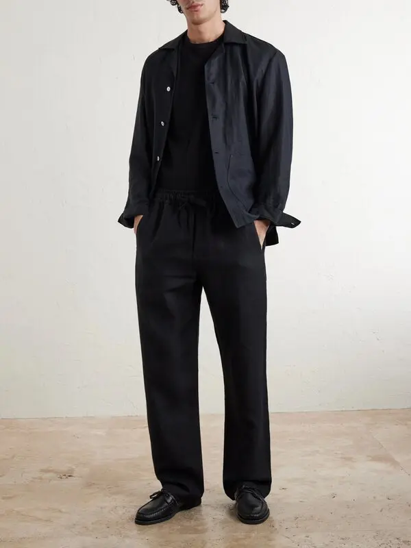 SAMAN AMEL Straight-leg Linen Trousers - Black