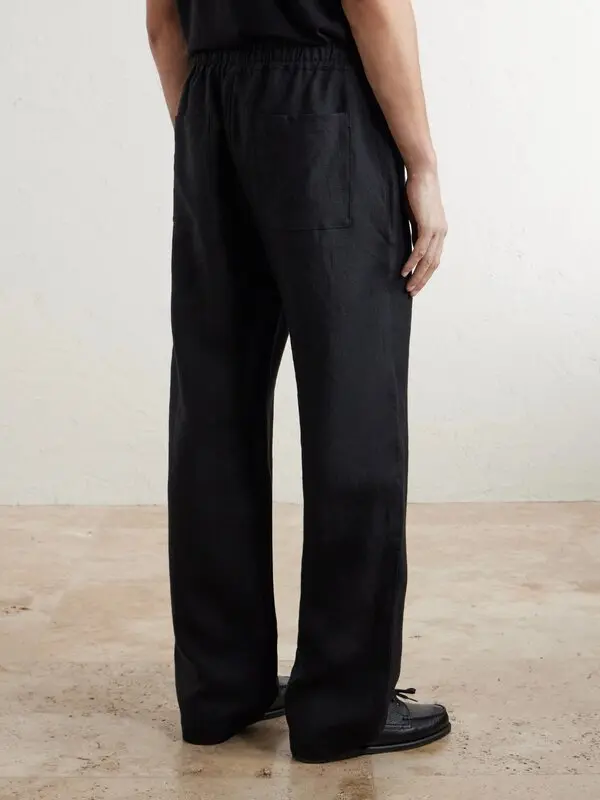 SAMAN AMEL Straight-leg Linen Trousers - Black