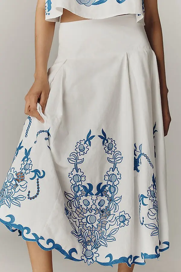 Anthropologie Cutwork Midi Skirt