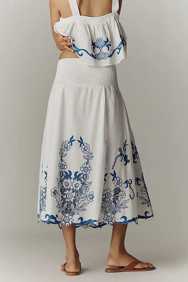 Anthropologie Cutwork Midi Skirt