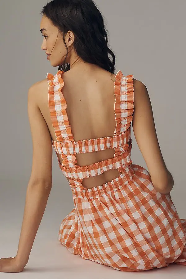 English Factory Gingham Smocked Midi Dress