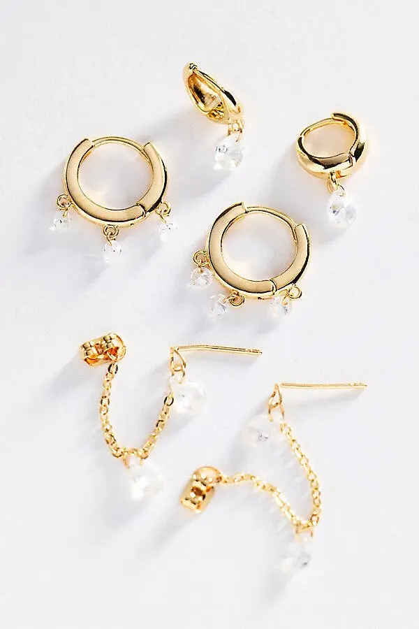 Anthropologie Summer Shell Crystal Earrings Set Of 3 - Floating Crystal Pack