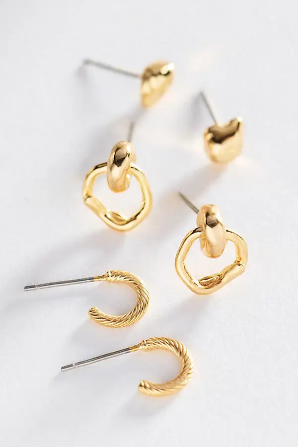 Anthropologie Summer Shell Crystal Earrings Set Of 3 - Organic Pack