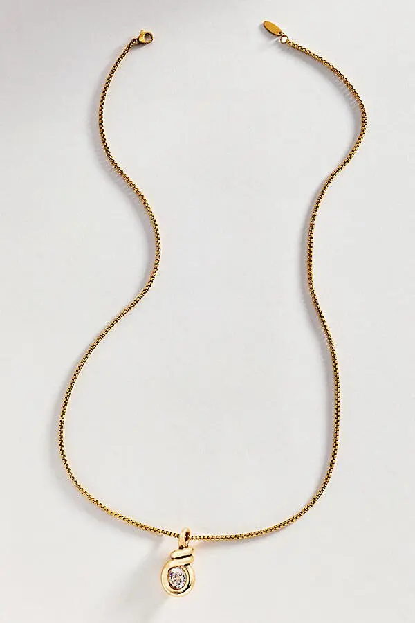 Anthropologie Organic Bezel Crystal Pendant Necklace - Gold