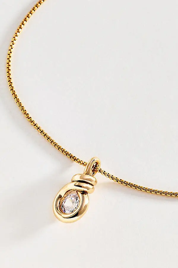 Anthropologie Organic Bezel Crystal Pendant Necklace - Gold