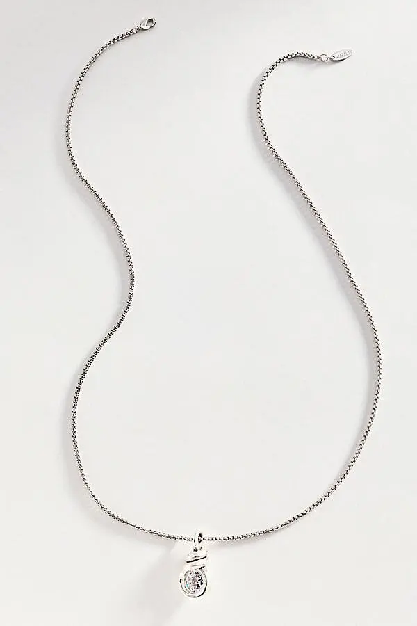 Anthropologie Organic Bezel Crystal Pendant Necklace - Silver