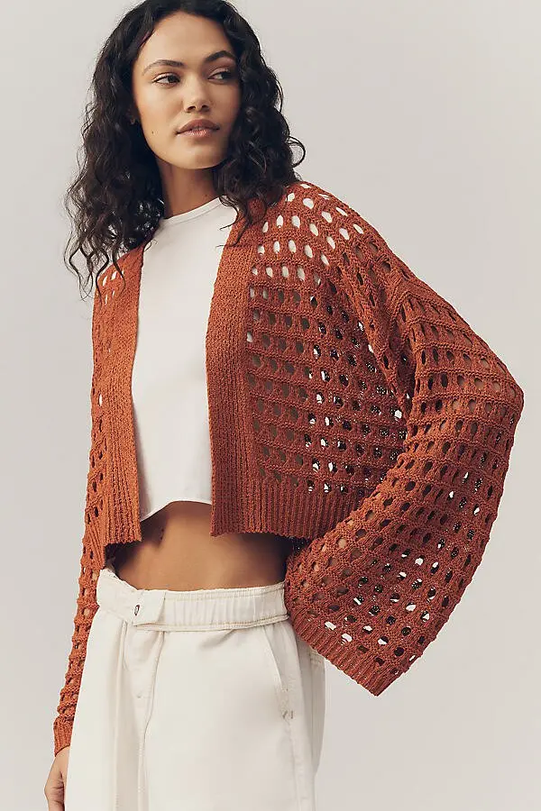Anthropologie Crochet Cardigan - Rust