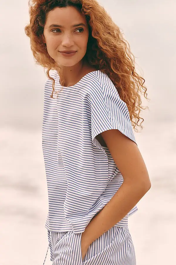SNDYS. Esme Striped Cotton Top With Button Back