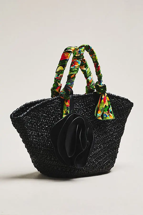 Farm Rio Raffia Tote - Black
