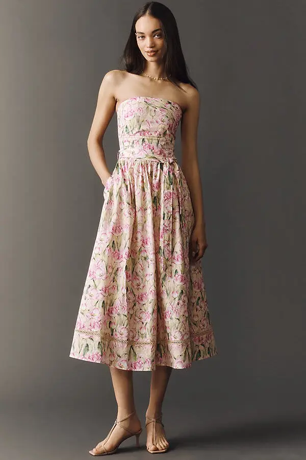 EN SAISON Arya Cotton Plus Midi Dress - Cantaloupe Pink Floral