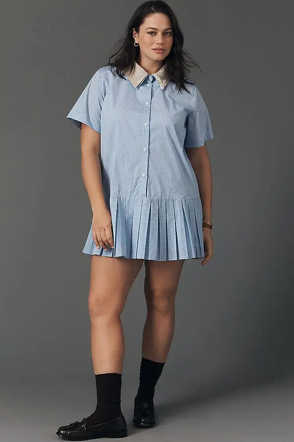 Anthropologie Maude Club Dalton Pleated Mini Shirtdress